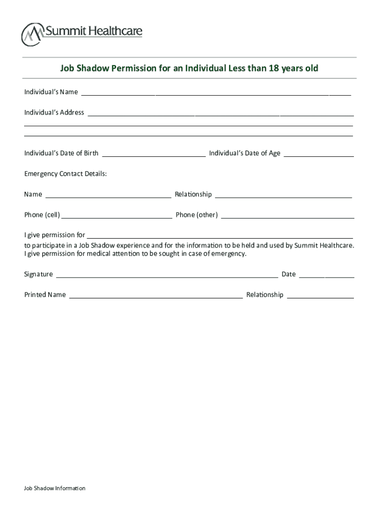 Fillable Online Job Shadow Permission for Minors Fax Email Print ...