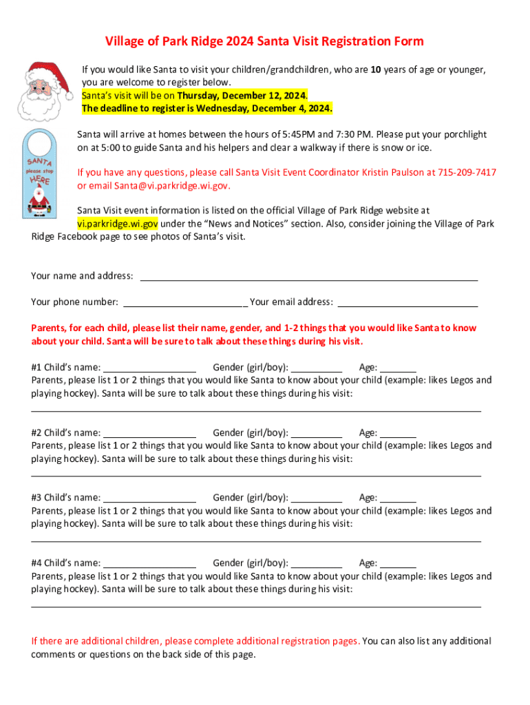 Fillable Online Santa Visit Registration for 2024 Fax Email Print ...