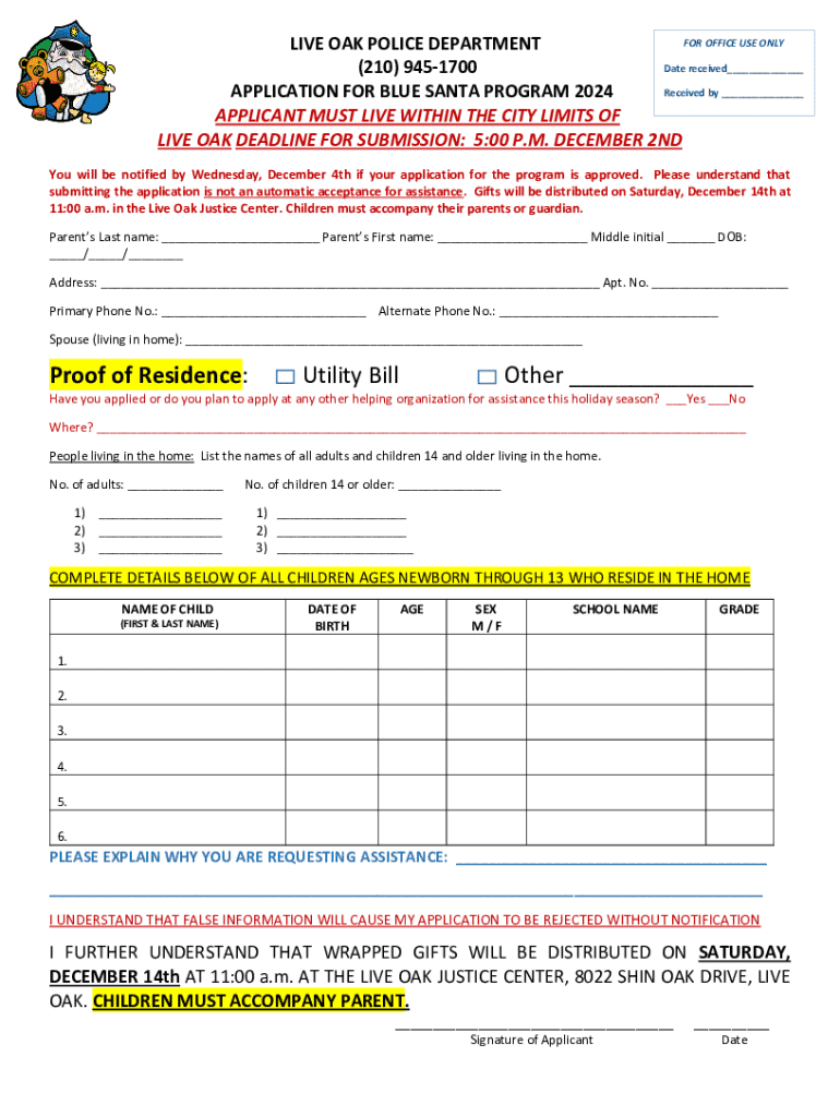 Fillable Online Blue Santa Program Application Fax Email Print - pdfFiller