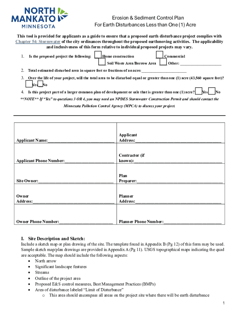 Fillable Online Erosion & Sediment Control Plan for Earth Disturbances ...