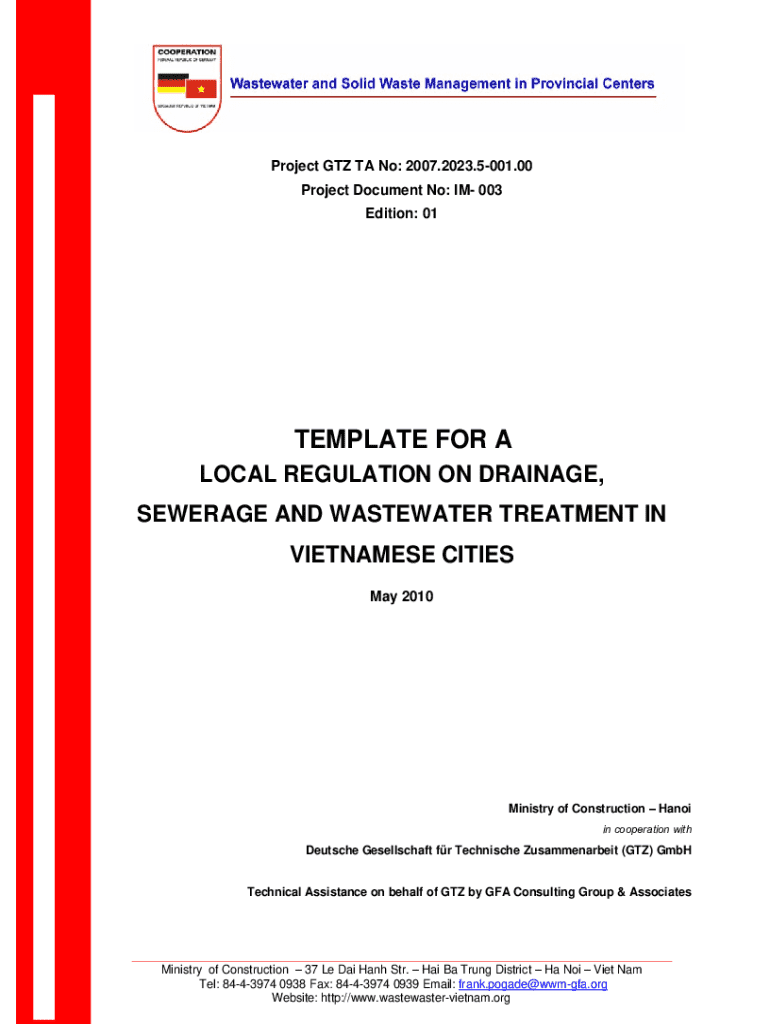 Fillable Online Template for a Local Regulation on Drainage, Sewerage ...