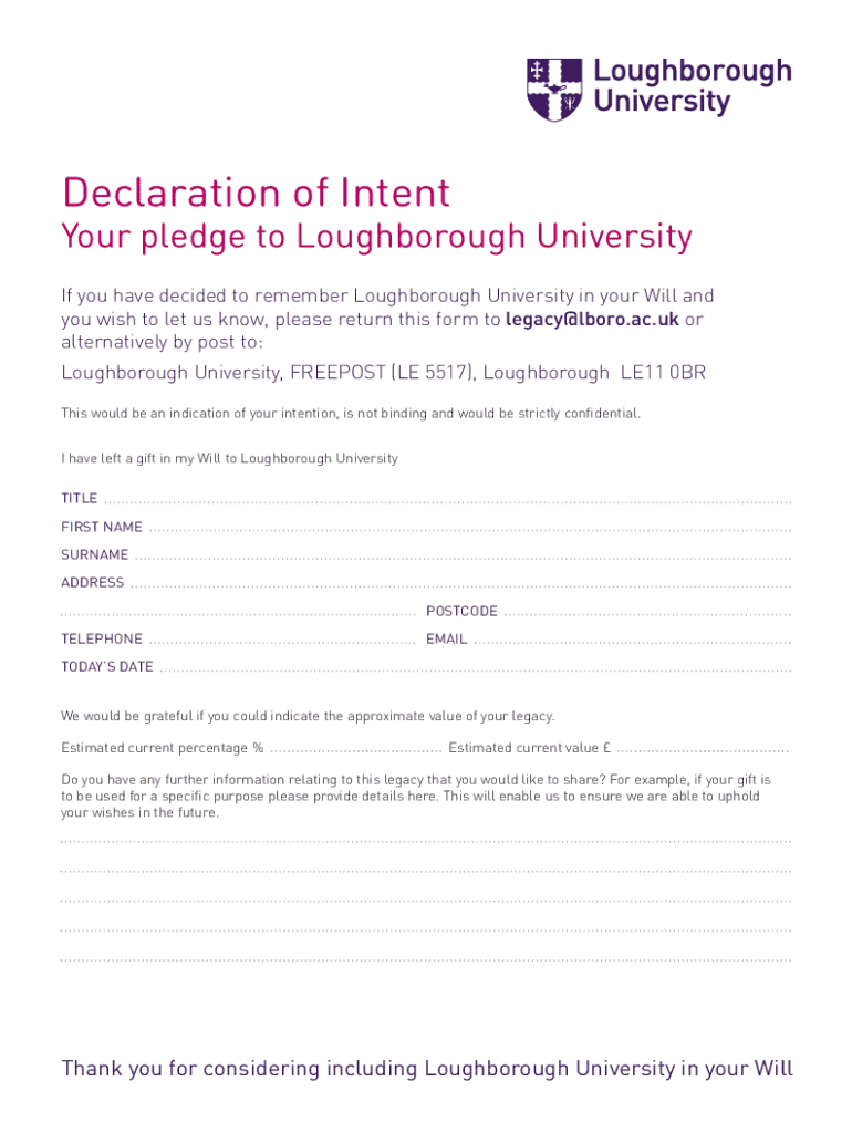 Fillable Online Pledge to Loughborough University Fax Email Print ...