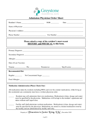 Fillable Online Admission Physician Order Sheet Fax Email Print - pdfFiller