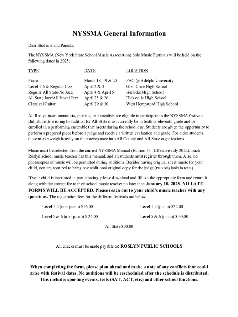 Fillable Online Nyssma General Information for 2025 Fax Email Print - pdfFiller