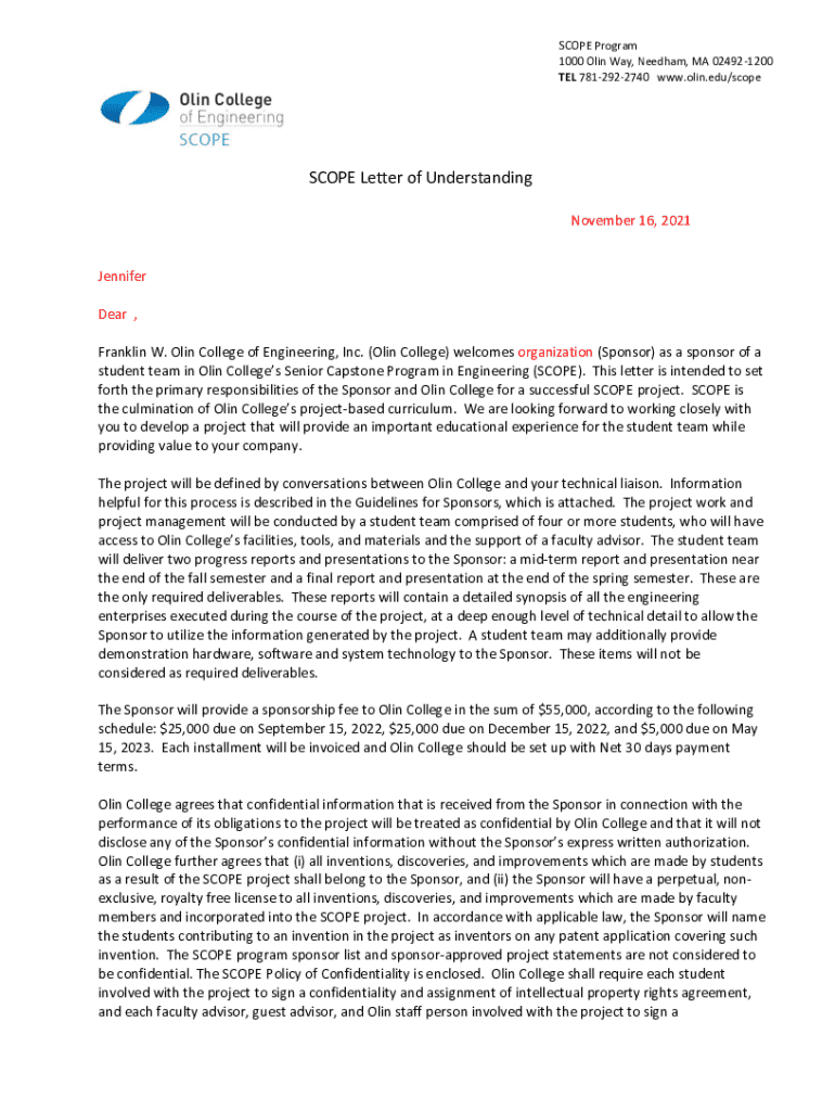 Fillable Online Scope Program Sponsorship Agreement Fax Email Print ...