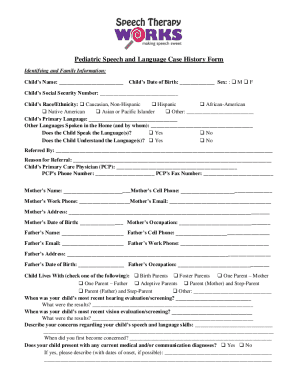 Fillable Online Pediatric Speech and Language Case History Fax Email ...