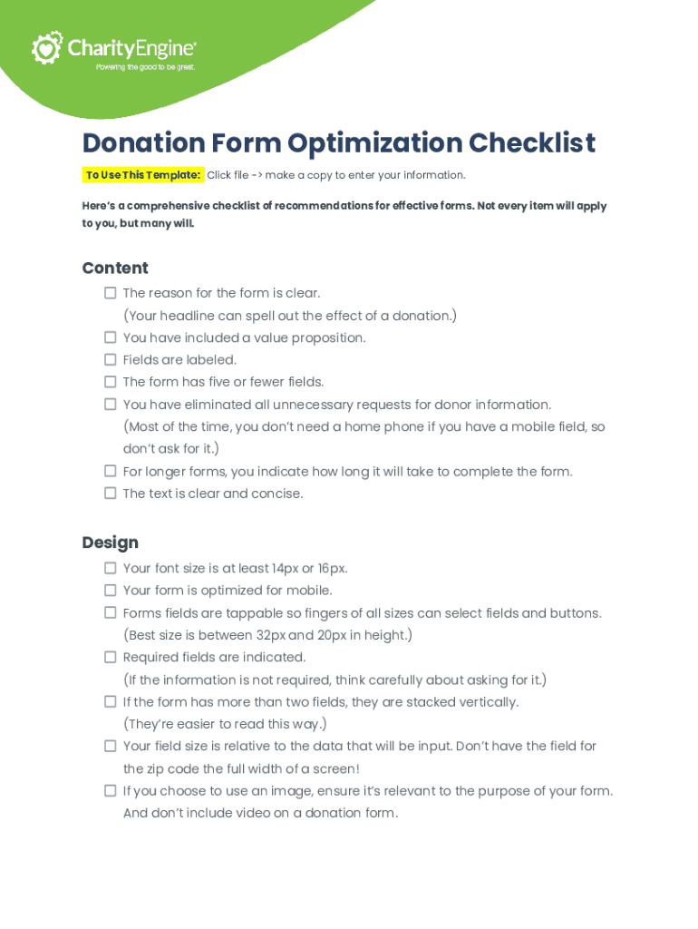 Fillable Online Checklist for Optimizing Donation Forms Fax Email Print - pdfFiller