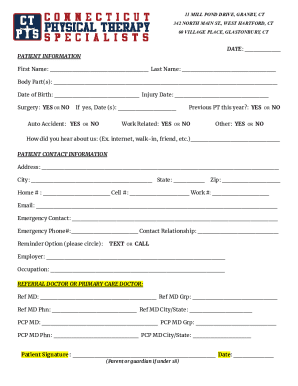 Fillable Online Connecticut Physical Therapy Specialists - Patient ...