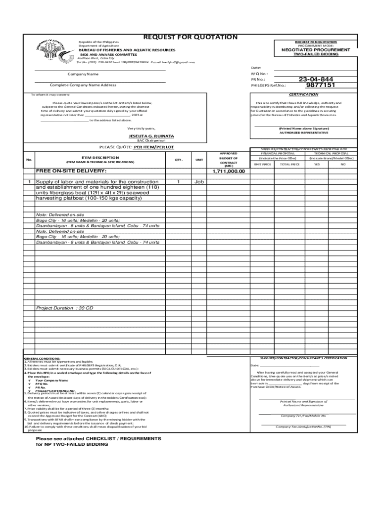 Fillable Online GOODS AND SERVICES Request for Price Quotation Fax ...