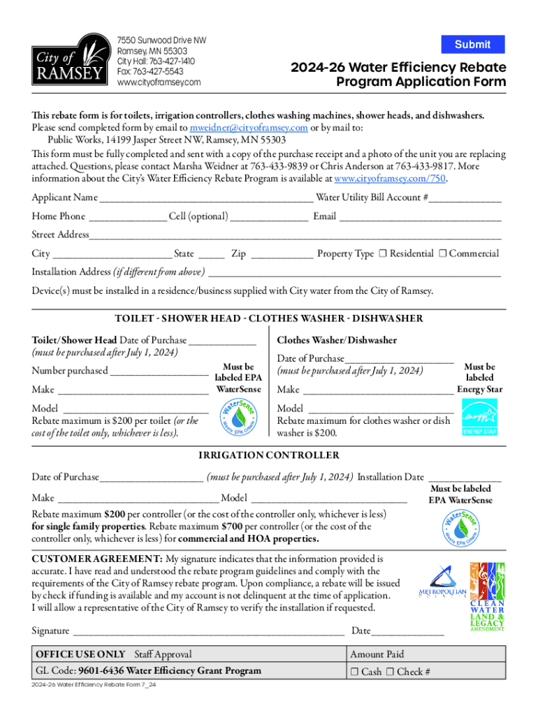 Fillable Online 2024-26 Water Efficiency Rebate Program Application Form Fax Email Print - pdfFiller