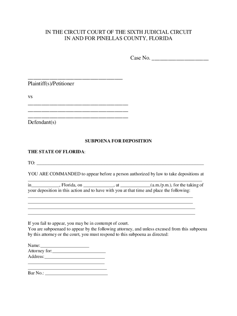 Fillable Online Subpoena for Deposition in Circuit Court Fax Email ...