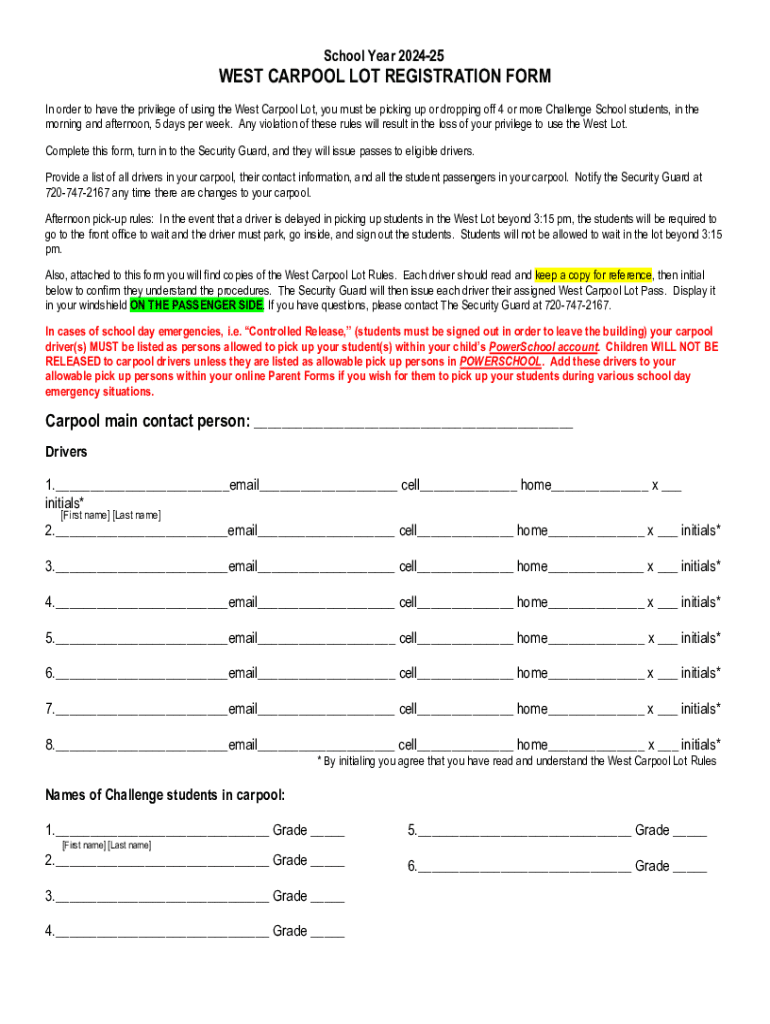Fillable Online west carpool lot registration form Fax Email Print ...