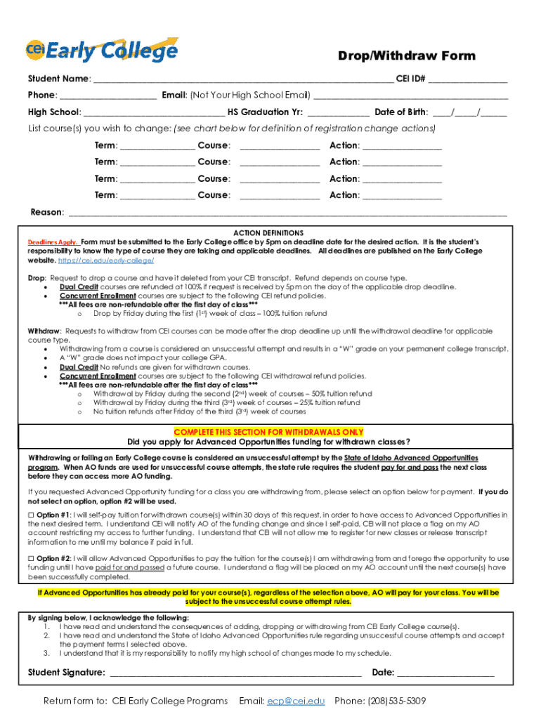 Fillable Online Early College Drop/withdraw Form Fax Email Print - pdfFiller