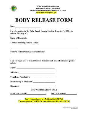 Fillable Online Body Release Authorization for Palm Beach County ...