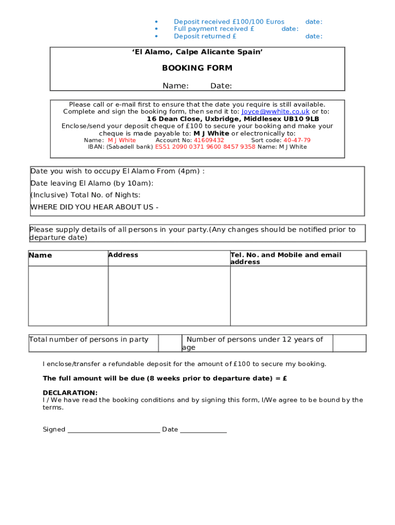 La Refoulerie, Couberie, Lassay Les Chateaux BOOKING Doc Template | pdfFiller