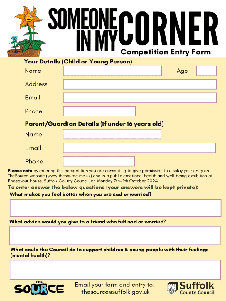 Fillable Online Someone in my corner competition entry form Fax Email Print - pdfFiller