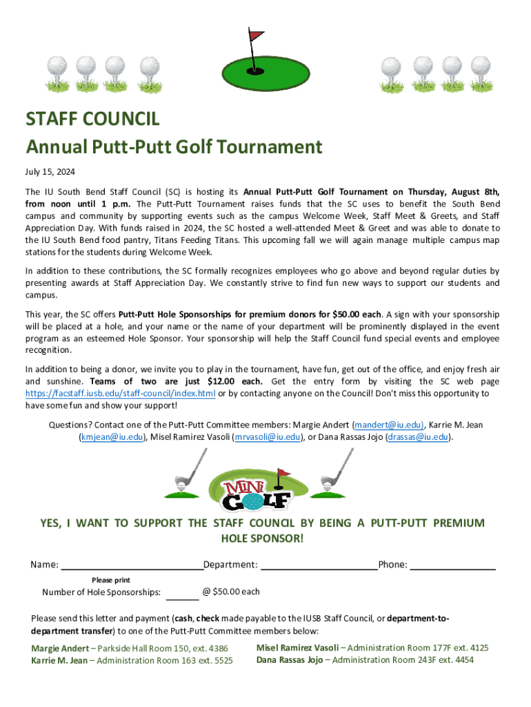 Fillable Online Iu South Bend Staff Council Annual Putt-putt Golf ...