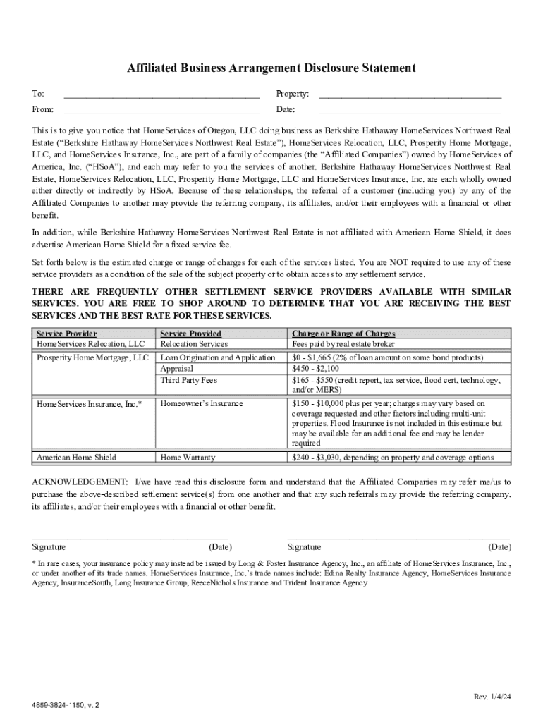 Fillable Online Affiliated Business Arrangement Disclosure Statement ...