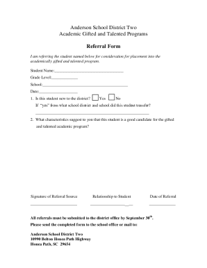 Fillable Online Academic Gifted and Talented Programs Referral Fax ...