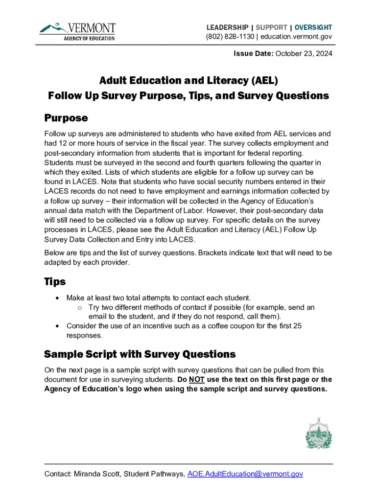 Adult Education Follow Up Survey - Blank Fillable Template | Fill Out ...