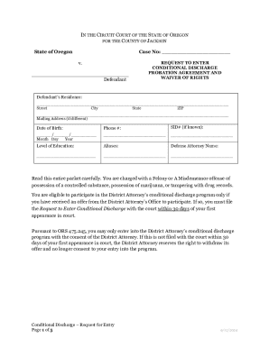 Fillable Online Request to Enter Conditional Discharge Probation ...