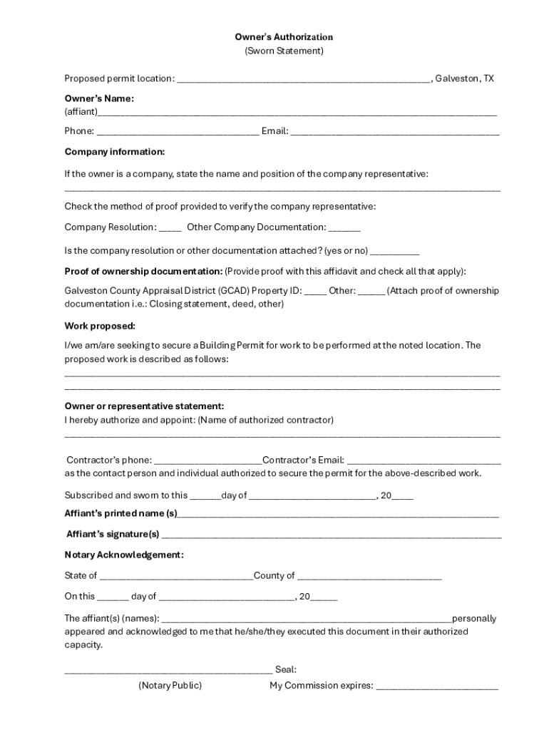 Fillable Online Owner\'s Authorization Instructions Building Division ...