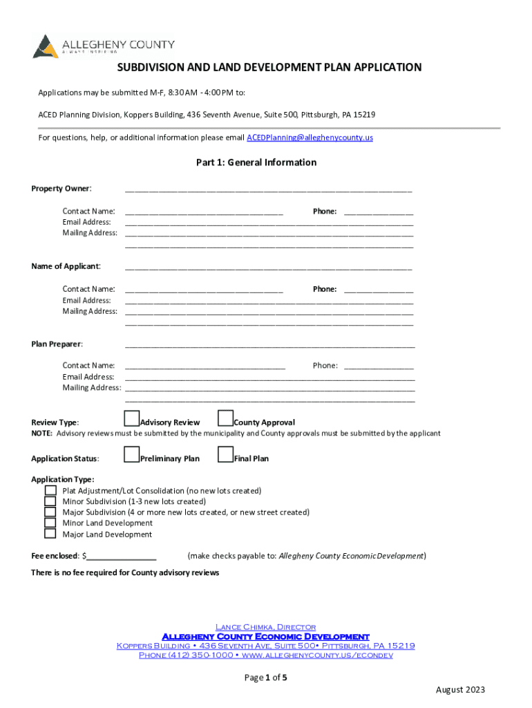 Fillable Online SUBDIVISION / LAND DEVELOPMENT APPLICATION ... Fax Email Print - pdfFiller