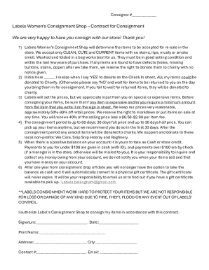 Fillable Online Labels Women’s Consignment Shop – Contract for ...