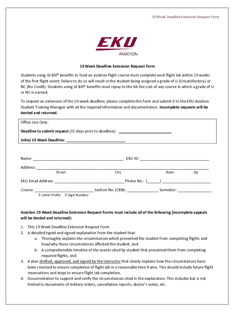 Fillable Online 19 Week Deadline Extension Request Form Fax Email Print - pdfFiller