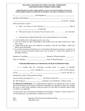 Fillable Online Pre/post Matric Scholarship Verification Form Fax Email ...