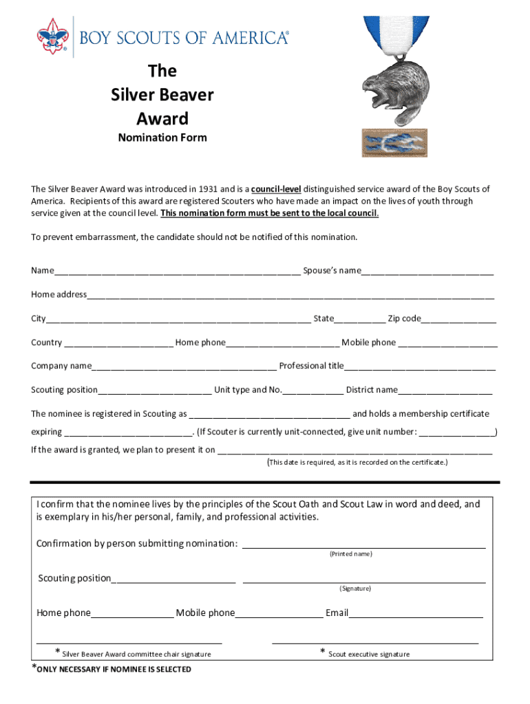 Fillable Online Silver Beaver Award Guide and Nomination Fax Email Print - pdfFiller