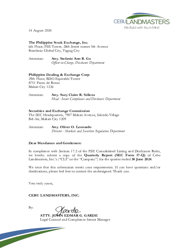 Fillable Online 14 August 2024 The Philippine Stock Exchange, Inc. 6th Floor, PSE ... Fax Email ...