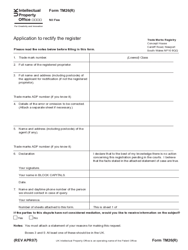 Fillable Online Application to Rectify the Register Fax Email Print - pdfFiller