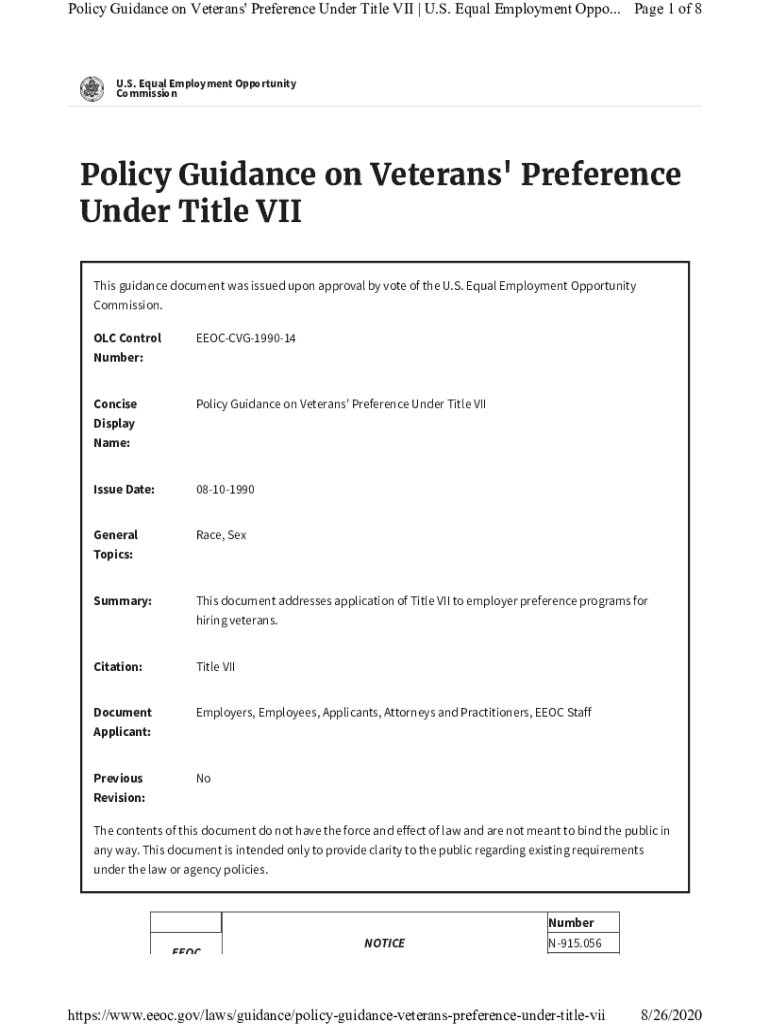 Fillable Online Policy Guidance on Veterans\' Preference Under Title ...