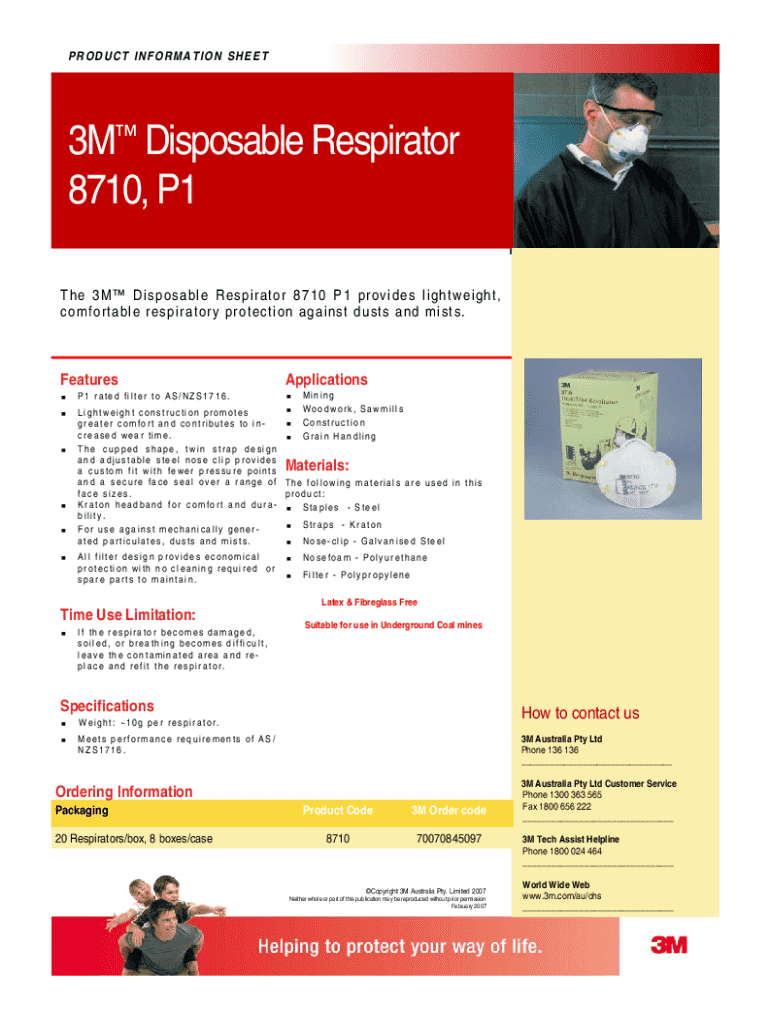 Fillable Online 3m™ Disposable Respirator 8710, P1 Fax Email Print ...
