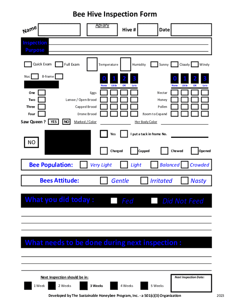 Fillable Online Bee Hive Inspection Report Fax Email Print - pdfFiller