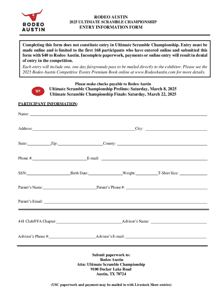 Fillable Online 2025 Ultimate Scramble Championship Entry Form Fax Email Print - pdfFiller