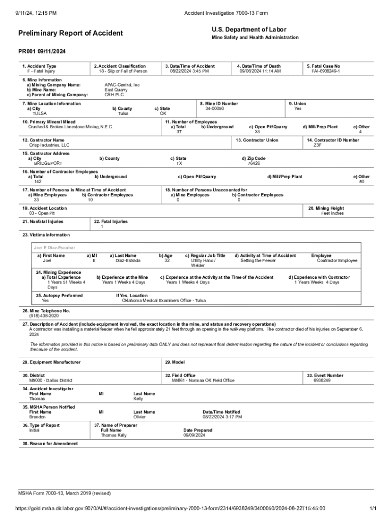 Fillable Online Preliminary Report of Accident Fax Email Print - pdfFiller
