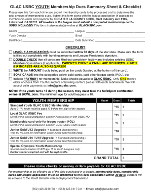 Fillable Online Glac Usbc Youth Membership Dues Submission Fax Email ...