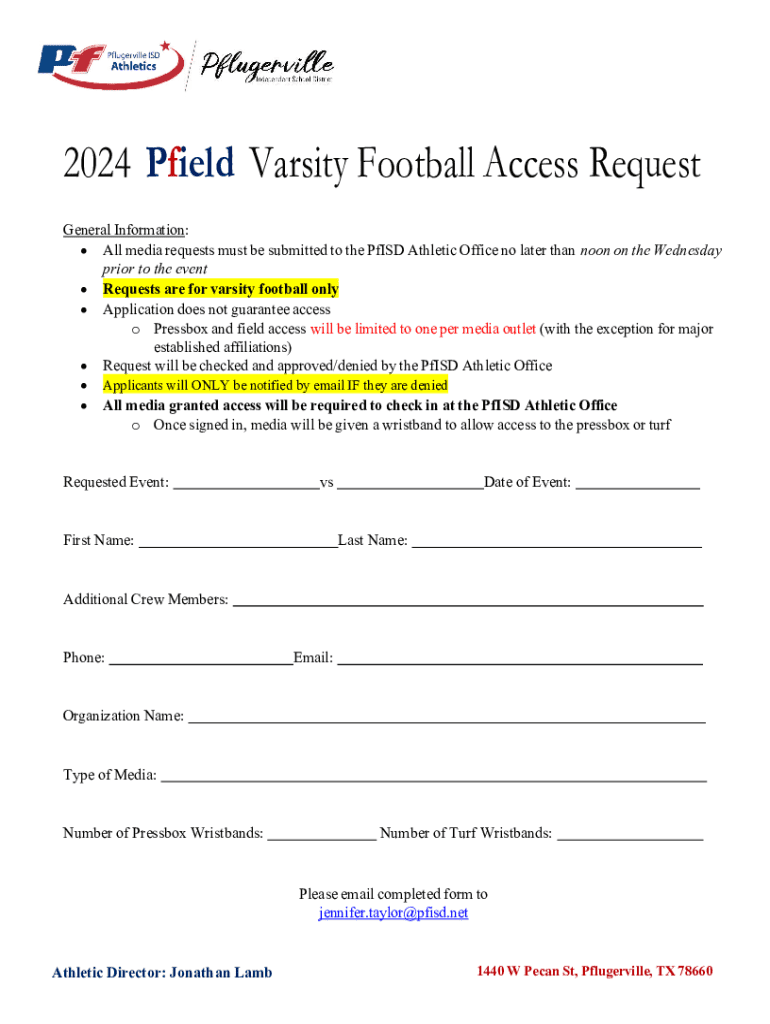 Fillable Online Media Access Request for Pflugerville Isd Varsity ...