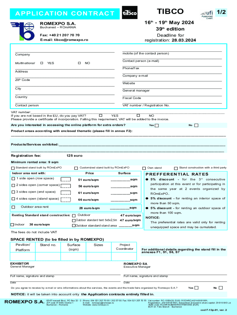 Fillable Online Application Contract for Romexpo Exhibition Fax Email ...
