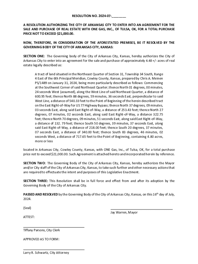 Fillable Online Resolution Authorizing Real Estate Purchase Fax Email ...