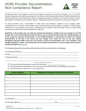 Fillable Online Hcbs Provider Documentation Non-compliance Report Fax ...