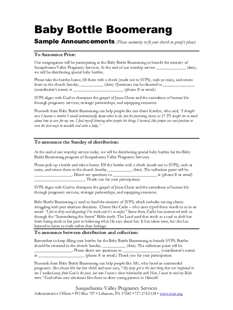 Fillable Online Sample insert for church bulletin or Sunday school ...