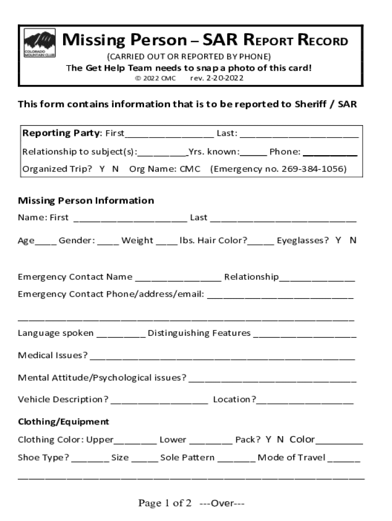 Fillable Online Search and Recovery (missing persons, presumed dead) Fax Email Print - pdfFiller