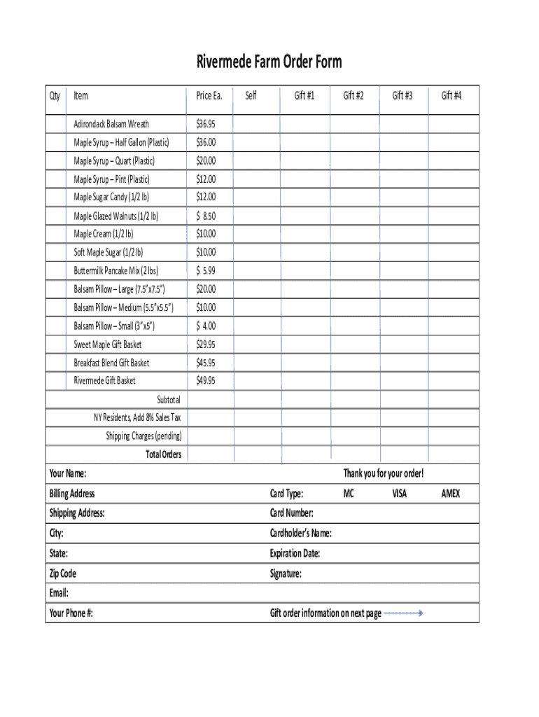 Fillable Online Rivermede Farm Order Form Fax Email Print - pdfFiller