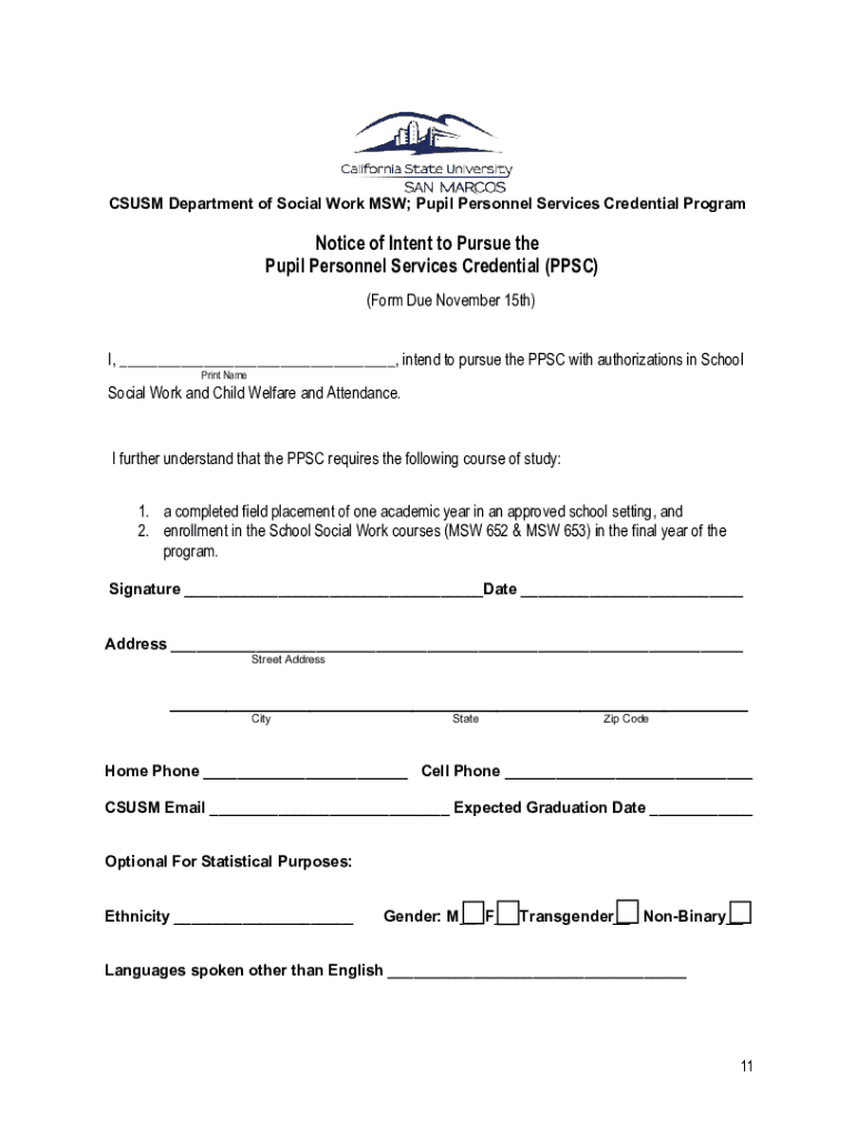 Fillable Online Pupil Personnel Services Credential Program Application Fax Email Print - pdfFiller