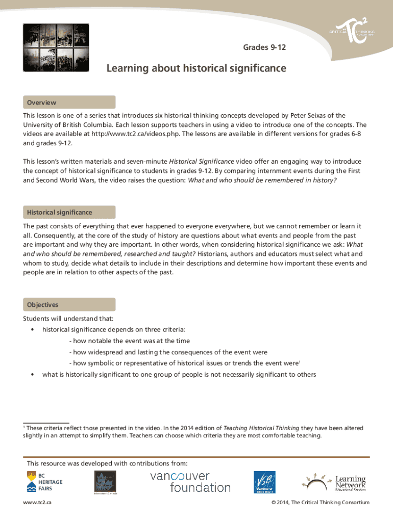 Fillable Online The Big Six: Historical Thinking Concepts, Peter Seixas ...