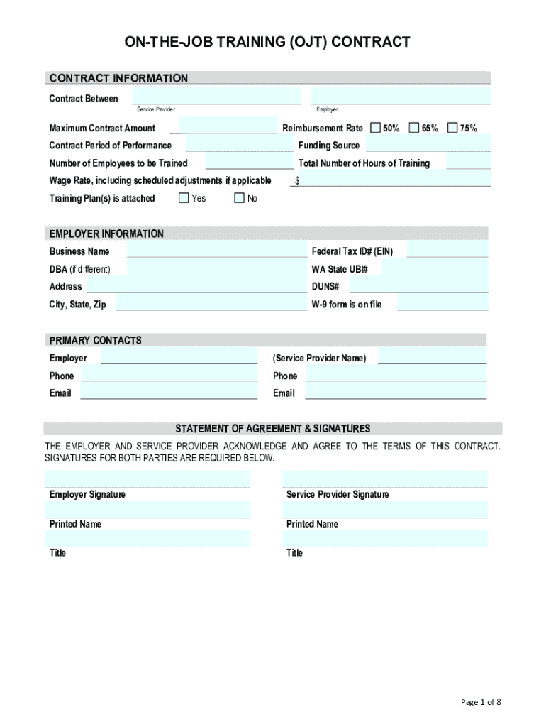 Fillable Online on-the-job Training (ojt) Contract Fax Email Print ...