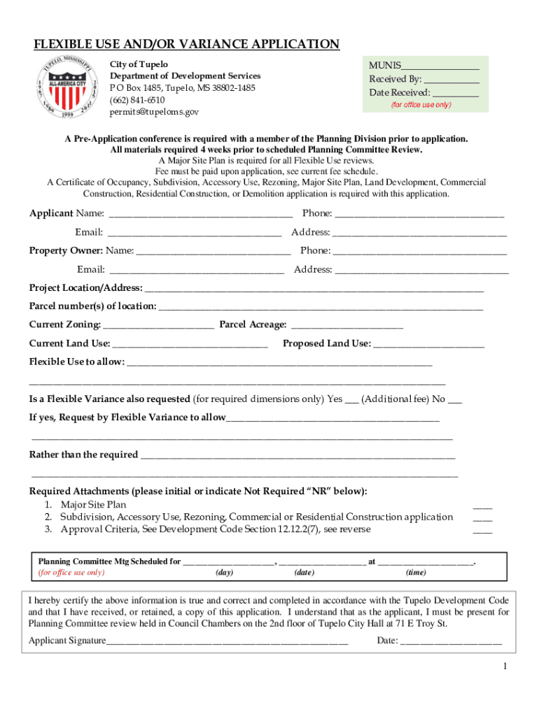 Fillable Online Flexible Use and/or Variance Application - City of ...